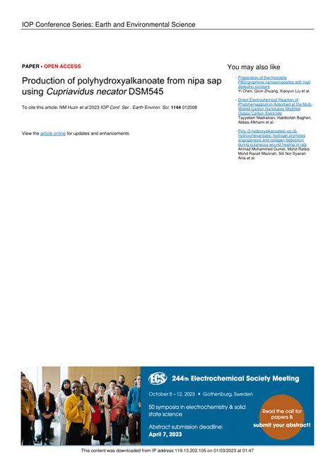 PDF Production Of Polyhydroxyalkanoate From Nipa Sap Using Cupriavidus Necator DSM