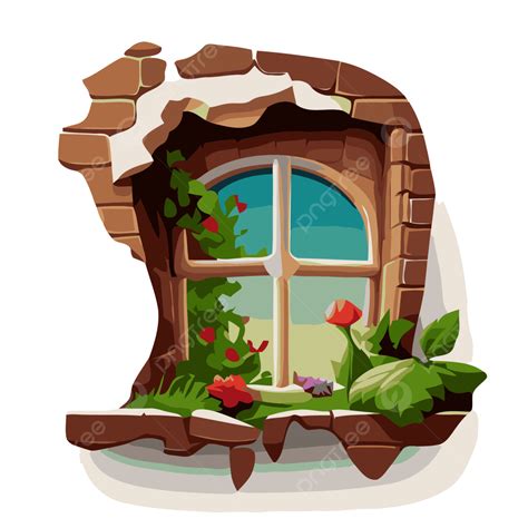 Window Ledge Vector Sticker Clipart Window With Plants And Vegetables Cartoon Sticker Clipart
