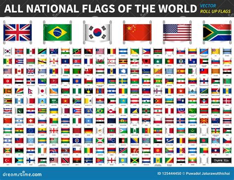 All Official National Flags Of The World Roll Up Design Stock Vector
