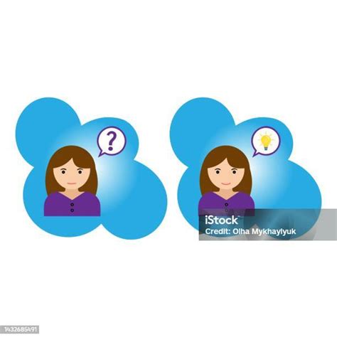 문제 해결 개념 여성 생각 물음표와 전구 아이콘 창의적인 아이디어 손으로 그린 스타일 벡터 디자인 일러스트 레이 션 Eps 10