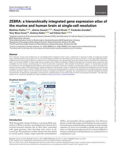 Pdf Zebra A Hierarchically Integrated Gene Expression Atlas Of The Murine And Human Brain At