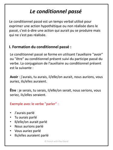 Conditionnel Passé Explications Et Exercices French Past Conditionnel Passé Explications Et Exercices French Past