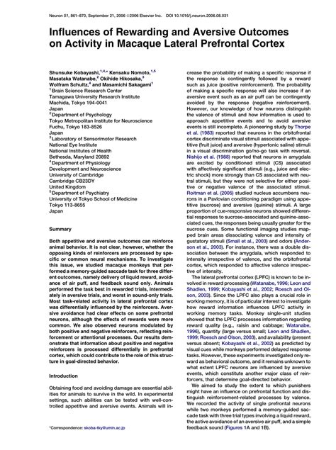 Pdf Influences Of Rewarding And Aversive Outcomes On Activity In Macaque Lateral Prefrontal Cortex