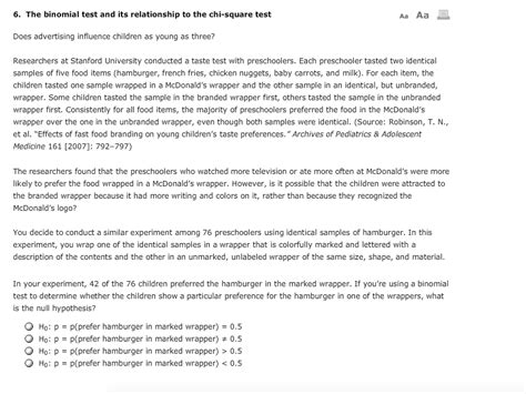 Solved 18 6 The Binomial Test And Its Relationship To The