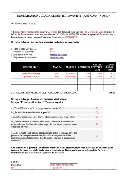 Declaracion Jurada Persona Natural Pdf Economias Comercio