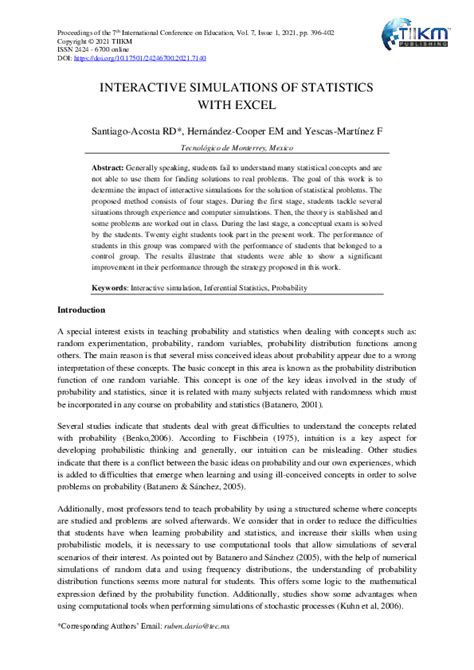 Pdf Interactive Simulations Of Statistics With Excel