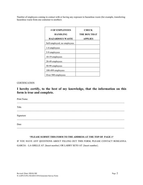 Generator Survey Form In Word And Pdf Formats Page 2 Of 2