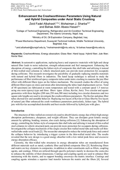 Enhancement The Crashworthiness Parameters Using Natural And Hybrid Composites Under Axial