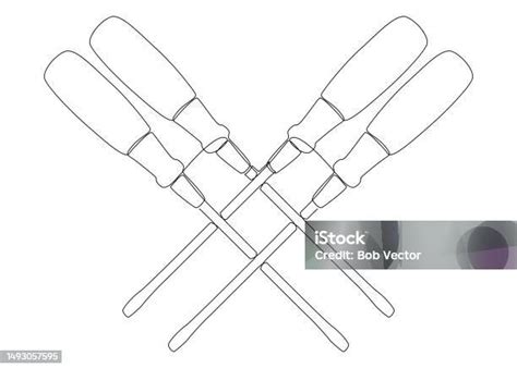 스크루 드라이버의 연속 라인 하나 가는 선 그림 벡터 개념입니다 등고선 그리기 창의적인 아이디어 Diy에 대한 스톡 벡터 아트