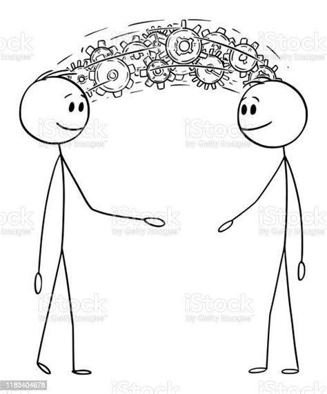 지식과 정보를 공유하거나 개념을 브레인 스토밍 두 남자 또는 사업가의 벡터 만화 그림 스틱피겨에 대한 스톡 벡터 아트 및 기타 이미지 스틱피겨 교습 팀워크 Istock