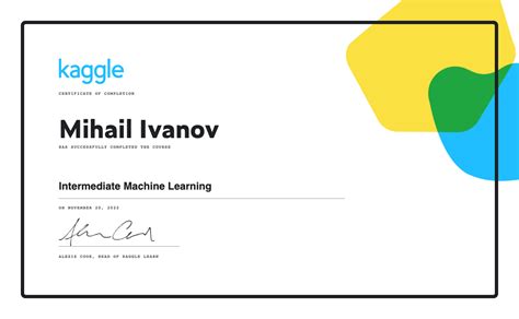 mihail ivanov completed the intermediate machine learning course on kaggle
