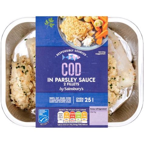 Sainsburys Msc Ready To Cook Cod Fillets In Parsley Sauce 2 X 380g