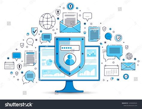Shield Over Computer Monitor Set Icons Stock Vector Royalty Free 1439000924 Shutterstock