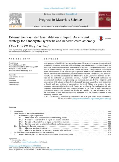 Pdf External Field Assisted Laser Ablation In Liquid An Efficient Strategy For Nanocrystal