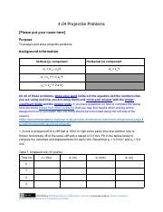 Copy Of Projectile Worksheet Pdf Projectile Problems Please Put Your Name Here