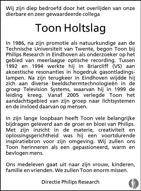 Toon Holtslag 5 Mei 2010 • Overlijdensbericht En Condoleances Mensenlinq