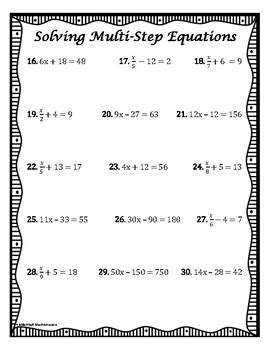Solving Multi Step Equations Practice Activity Worksheet By Mister Middle Math
