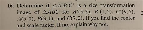 Solved Determine If Abc Is A Size Transformation Chegg
