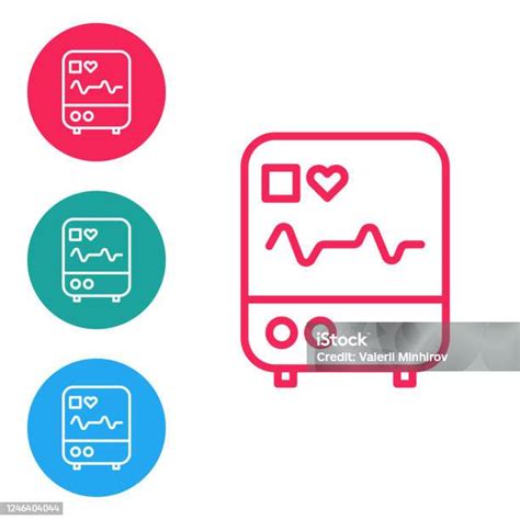 흰색 배경에 격리 된 심전도 아이콘이있는 빨간색 선 컴퓨터 모니터 모니터링 아이콘 심장 박동 손으로 그린 심전도 모니터 원