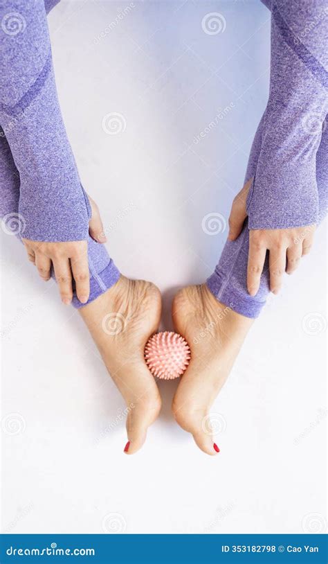 Manual Massage Ball Near Barefoot Woman On White Background Body