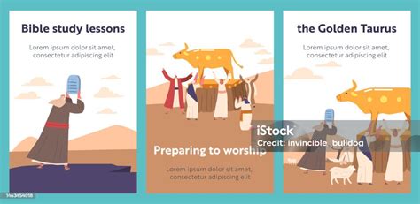 십계명이 적힌 돌판을 들고 있는 모세의 깃발 황금 황소 자리 깃발을 숭배하는 고대 유대인들 벡터 일러스트 레이 션 만화에 대한 스톡 벡터 아트 및 기타 이미지 Istock