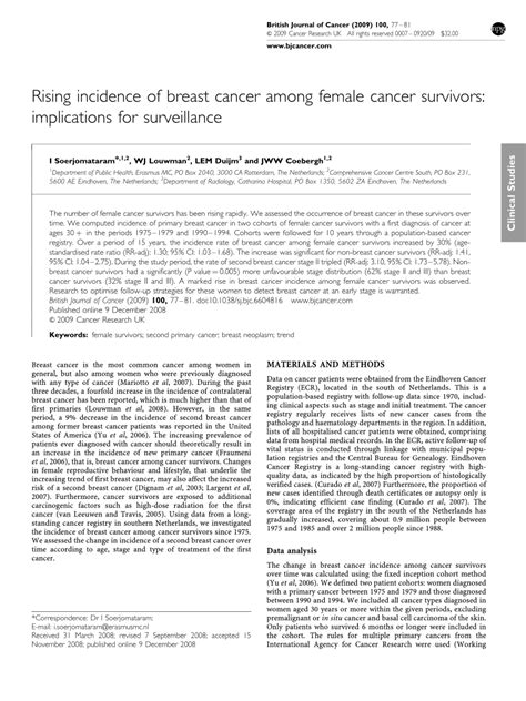 Pdf Rising Incidence Of Breast Cancer Among Female Cancer Survivors