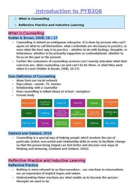 Pyb208 Syllabus Summary Introduction To Pyb What Is Counselling Kottler And Brown 2008 16 17