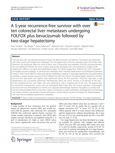 Pdf A 5 Year Recurrence Free Survivor With Over Ten Colorectal Liver Metastases Undergoing