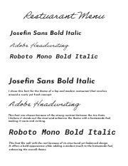 Font Selection For A Modern Rustic Restaurant Menu Course Hero