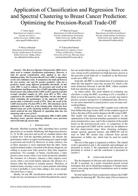 Pdf Application Of Classification And Regression Tree And Spectral Clustering To Breast Cancer