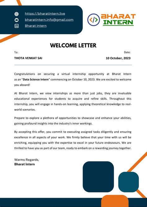 Thota Venkat Sai On Linkedin Bharatintern Internship Newopportunity