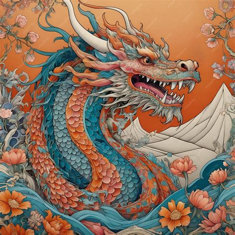 Premium Photo Art Nouveau Style Illustration With A Japanese Dragon