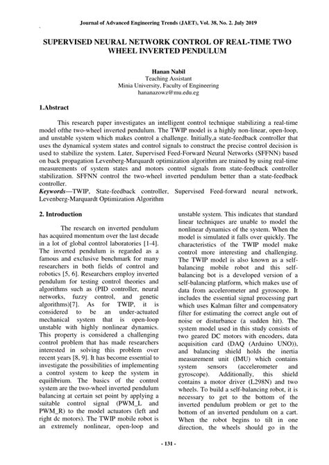 Pdf Supervised Neural Network Control Of Real Time Two Wheel Inverted Pendulum