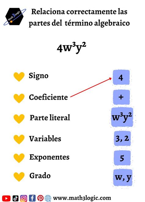 Hoja De Trabajo Sobre Las Partes De Una Expresión Algebraica