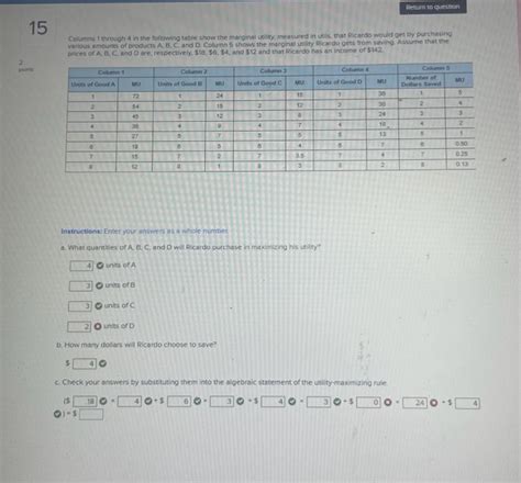 Solved Columns T Through In The Following Table Show The Chegg