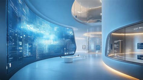 Futuristic Interior With Digital Network Visualization Stock
