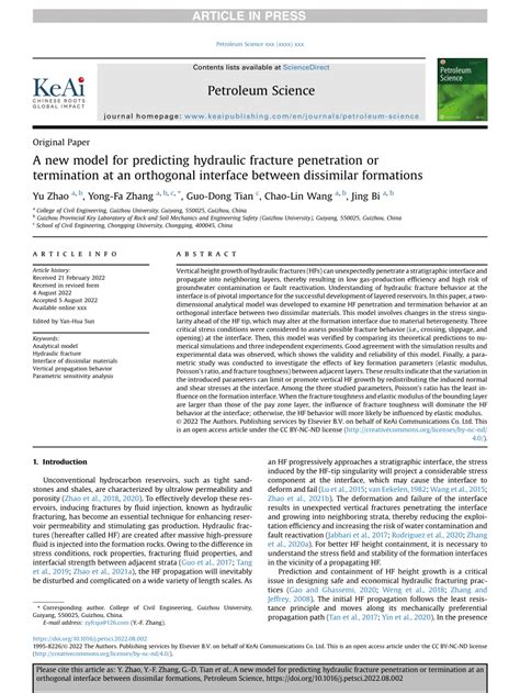 Pdf A New Model For Predicting Hydraulic Fracture Penetration Or Termination At An Orthogonal