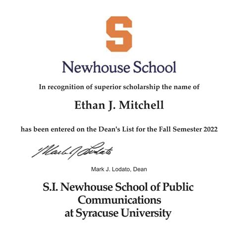 Ethan Mitchell On Linkedin I Am Proud To Announce That I Have Made The Deans List At Newhouse For