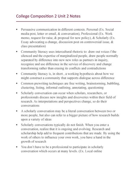 College Composition 2 Unit 2 Notes College Composition 2 Unit 2 Notes