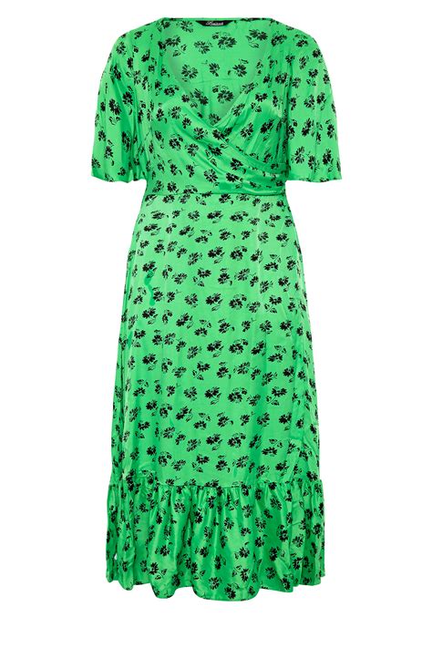 Plus Size The Limited Edit Green Floral Ruffled Wrap Maxi Dress Yours