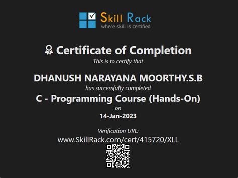 Completed C Programming Course On Skillrack Dhanush Narayana Moorthy S B Posted On The Topic