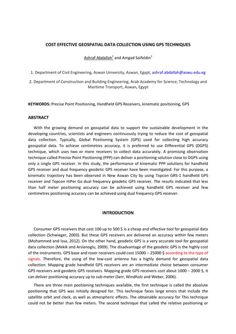 PDF COST EFFECTIVE GEOSPATIAL DATA COLLECTION USING GPS TECHNIQUES