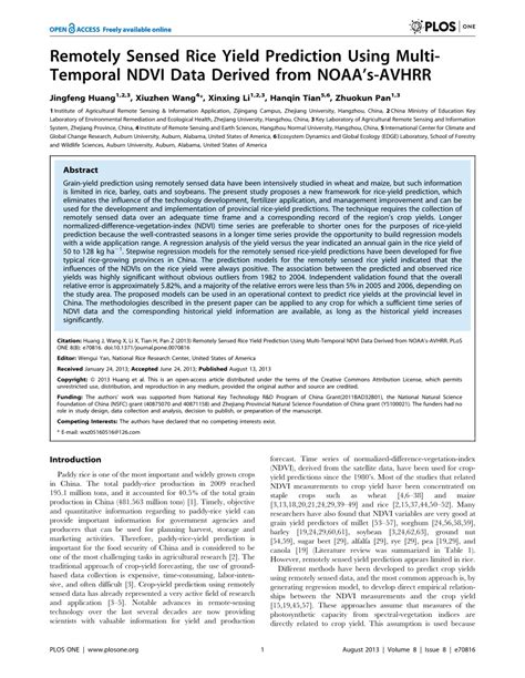pdf remotely sensed rice yield prediction using multi temporal ndvi