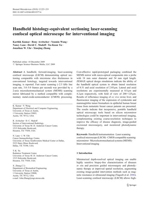 Pdf Handheld Histology Equivalent Sectioning Laser Scanning Confocal Optical Microscope For
