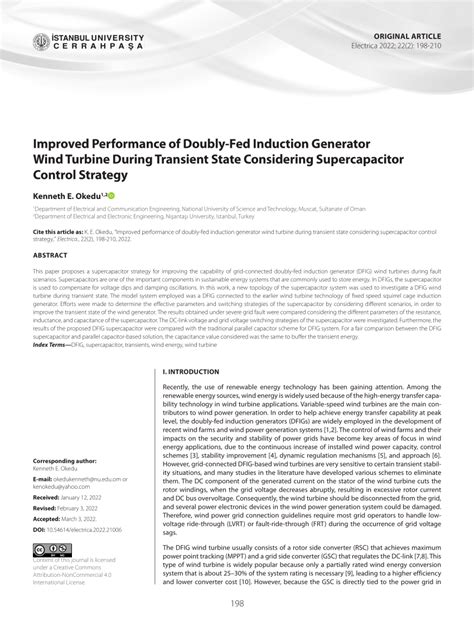Pdf Improved Performance Of Dfig Wind Turbine During Transient State Considering
