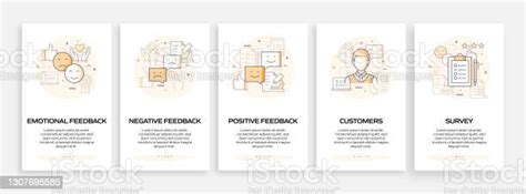 평면 아이콘이 있는 모바일 앱 페이지 화면에 대한 설문조사 및 평가 개념 Ux Ui 디자인 템플릿 벡터 일러스트레이션 Brand Name Online Messaging