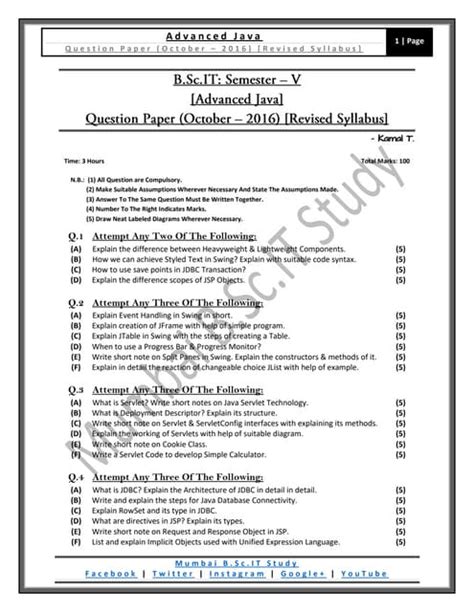Advanced Java Revised Syllabus Qp October 2016 Pdf