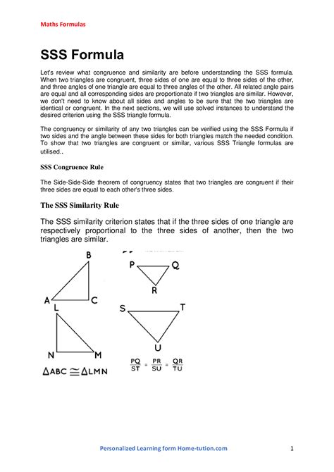 SSS Formula Details Solved Example Application