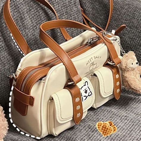 Vintage Cute Tote Crossbody Bag Retro Kawaii Bowling Handbag Womens
