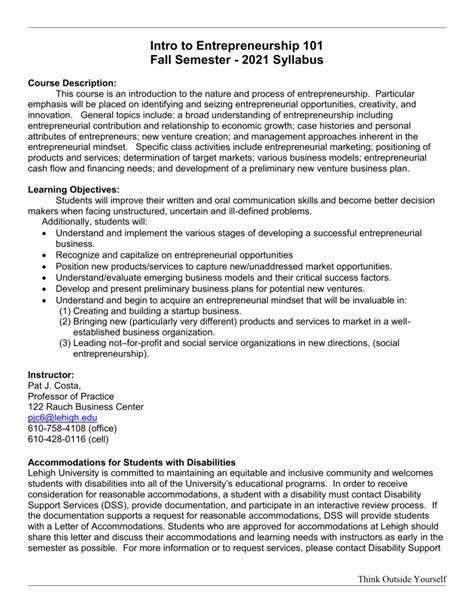 Entrepreneurship Syllabus Fall